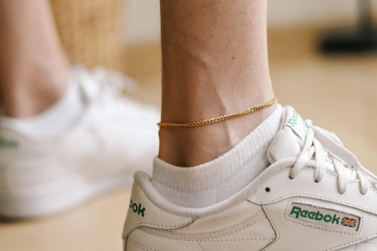 Gold tone chain anklet for men, minimalist mens ankle bracelet