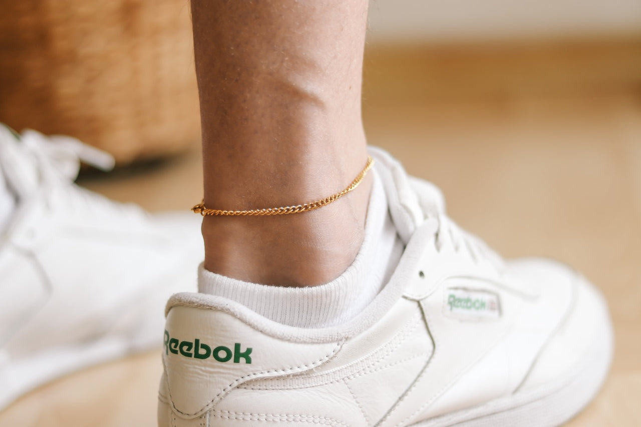 Gold tone chain anklet for men, minimalist mens ankle bracelet